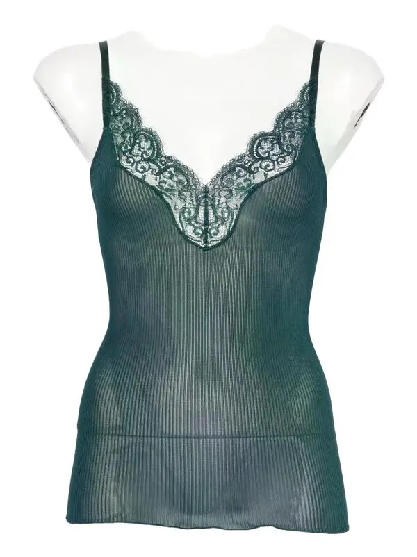 Saint Laurent Lace-trimmed Ribbed Camisole - Neutrals