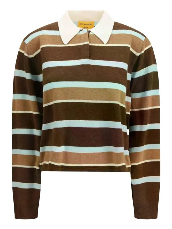 Guest In Residence Striped Cashmere Polo Sweater - Brown