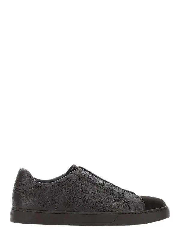 DOUCAL'S Grainy Leather Panel Sneakers - Brown
