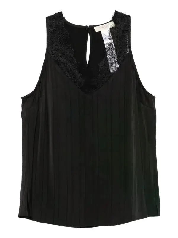 TWINSET Lace-trimmed Pleated Sleeveless Blouse - Black