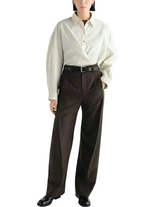 LEMAIRE Baggy Tropical Wool Blend Trousers - Brown