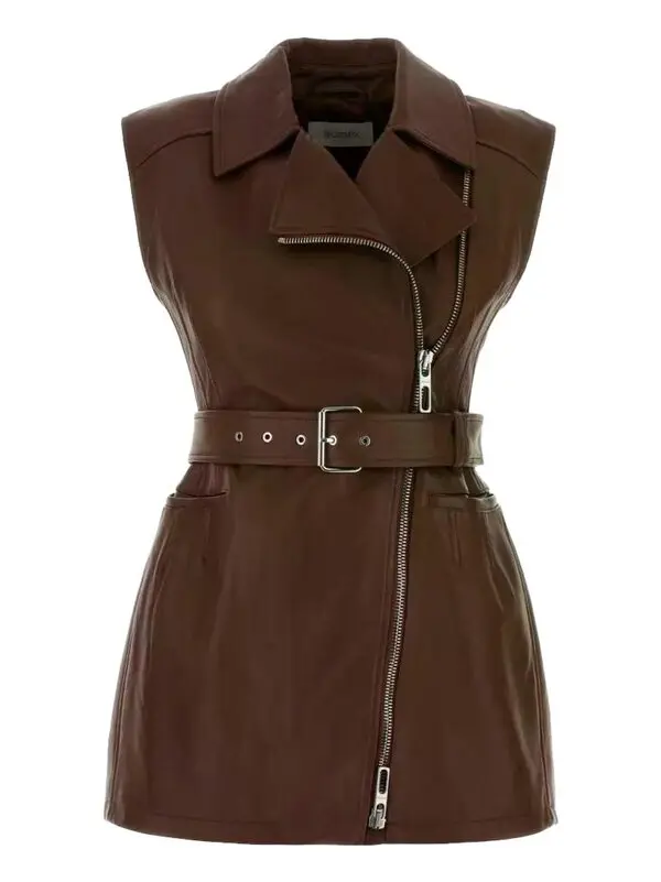 Sportmax Belted Leather Vest - Brown