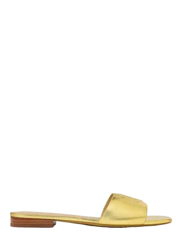 Ralph Lauren Leather Flat Mules With Embroidered Logo - Gold
