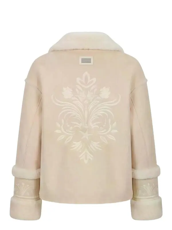 HIGH SOCIETY Alani Shearling-trim Jacket With Embroidered Motif - Neutrals