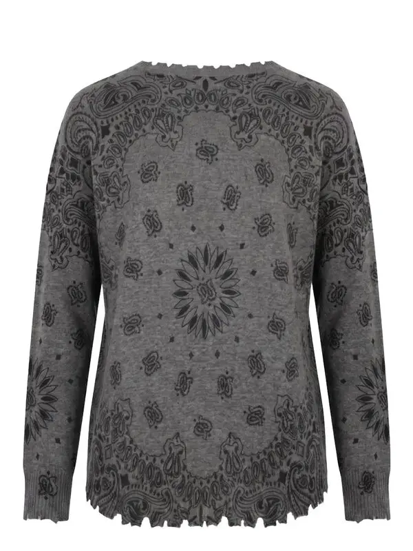 KUJTEN Paisley Print Distressed Cashmere Sweater - Grey