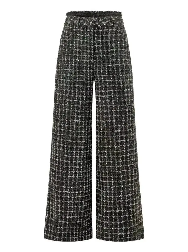 MSGM Tweed Frayed-edge Wide Leg Trousers - Black