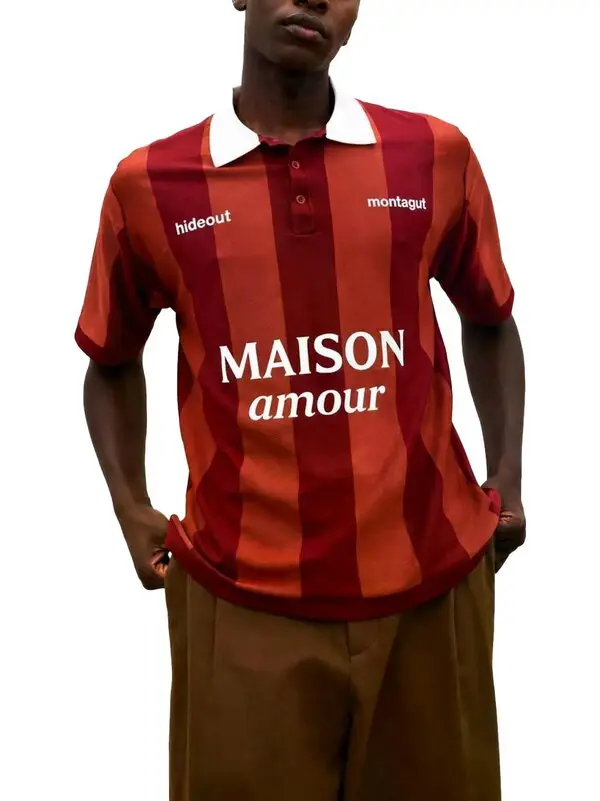 MAISON HIDEOUT Logo-print Striped Polo Shirt - Red