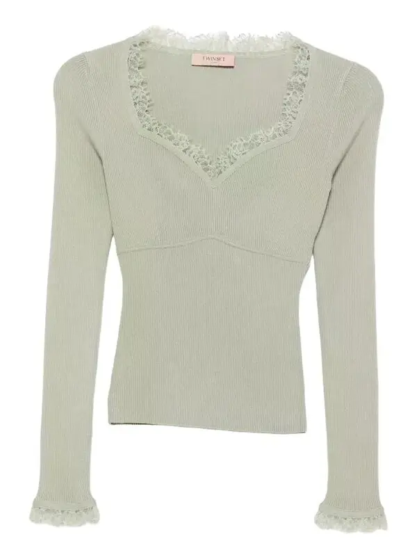 TWINSET Lace-trimmed Ribbed Jumper - Green