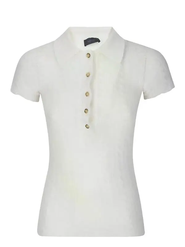 HAIKURE Cable-knit Short-sleeve Polo Top - White
