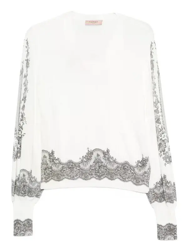 TWINSET Lace-trim Balloon-sleeve Knit - White