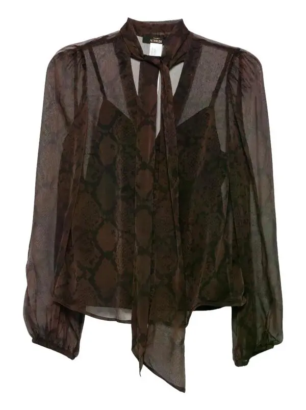 TWINSET Snake-print Pussy-bow Shirt - Brown