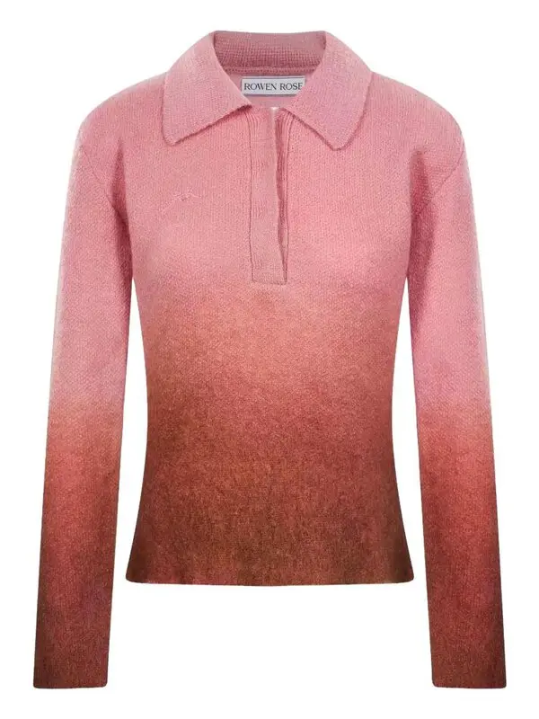 ROWEN ROSE Ombré Effect Long Sleeve Polo Shirt - Pink