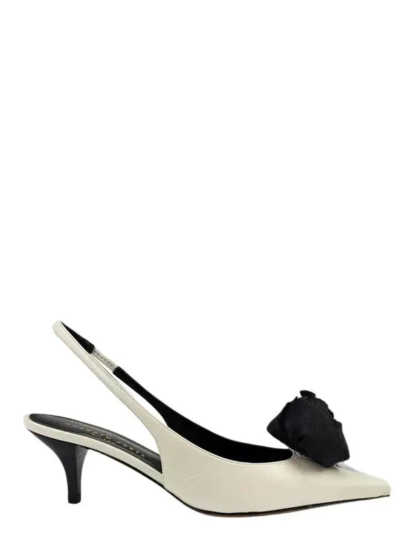 MADISON MAISON Leather Slingback Pumps With Flower Embellishment - Neutrals