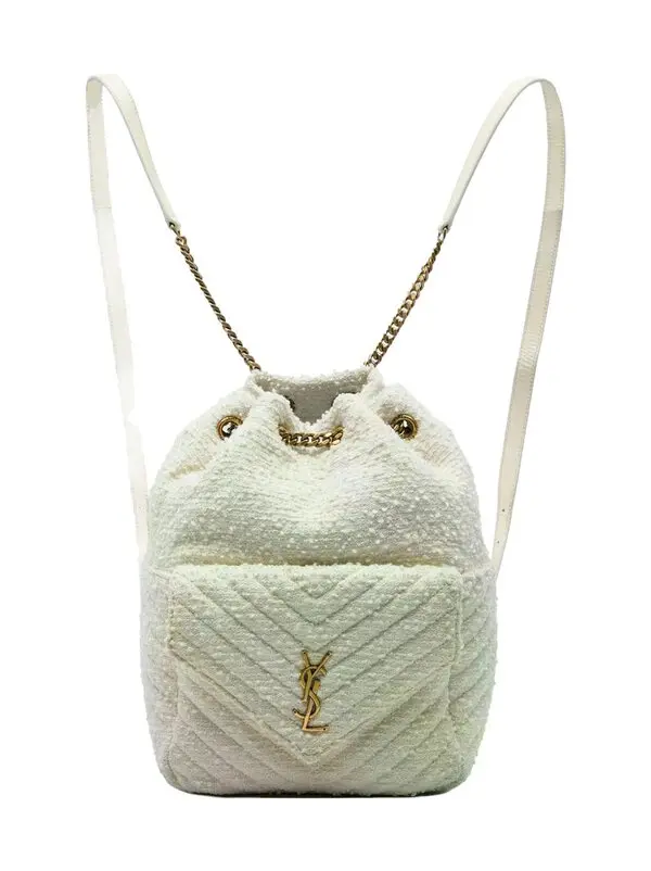 Saint Laurent 2021 Chevron Tweed Monogram Joe Backpack - White