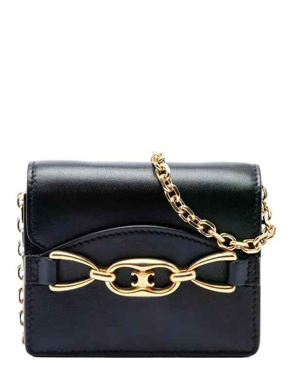 Celine 2020 Mini Smooth Calfskin Triomphe Maillon Wallet On Chain Crossbody Bag - Black