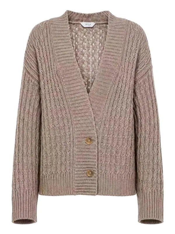 Malo Cable-knit V-neck Cardigan - Brown