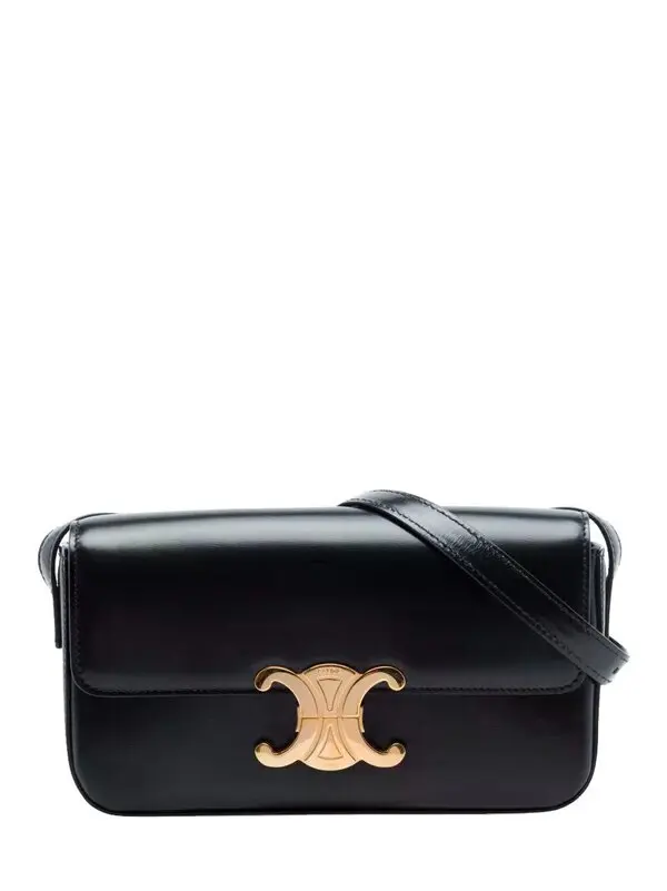 Celine Shiny Calfskin Triomphe Claude Shoulder Bag - Black