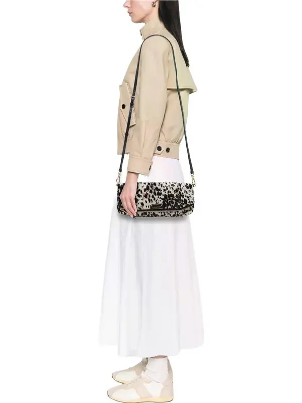 Burberry Leopard Printed Calf Hair Fold Over Clutch With Strap - White