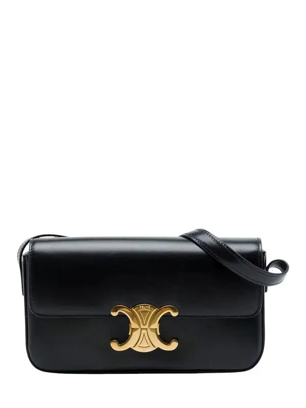 Celine 2021 Shiny Calfskin Triomphe Claude Shoulder Bag - Black