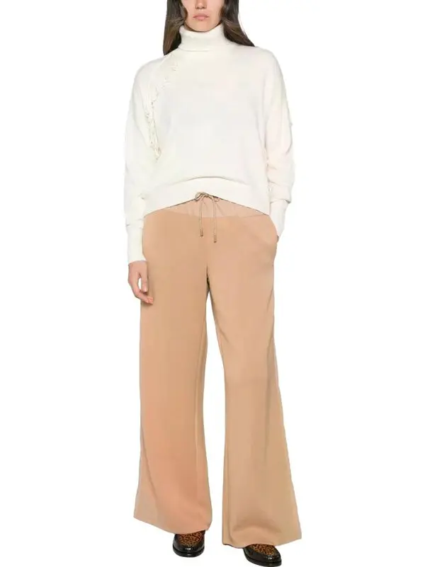 TWINSET Roll Neck Sweater With Fringe Detail - White