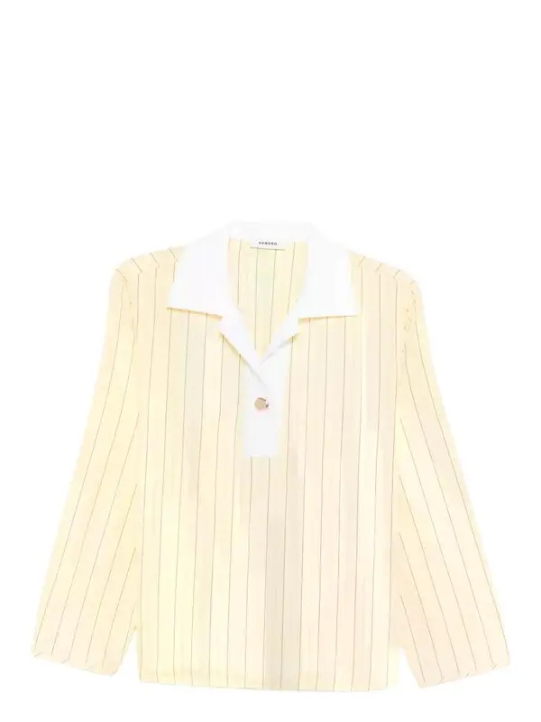 Sandro Striped V-neck Cotton Polo Top - Yellow