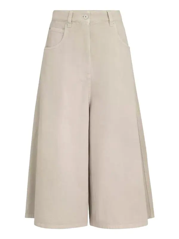 Brunello Cucinelli Dyed Denim Wide Cropped Trousers With Monili - Neutrals