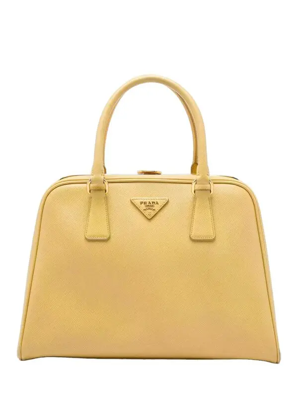 Prada Saffiano Lux Pyramid Frame Handbag - Yellow