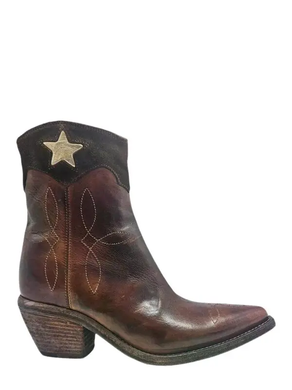 MADISON MAISON Pointy Star-patchwork Leather Ankle Boots - Brown