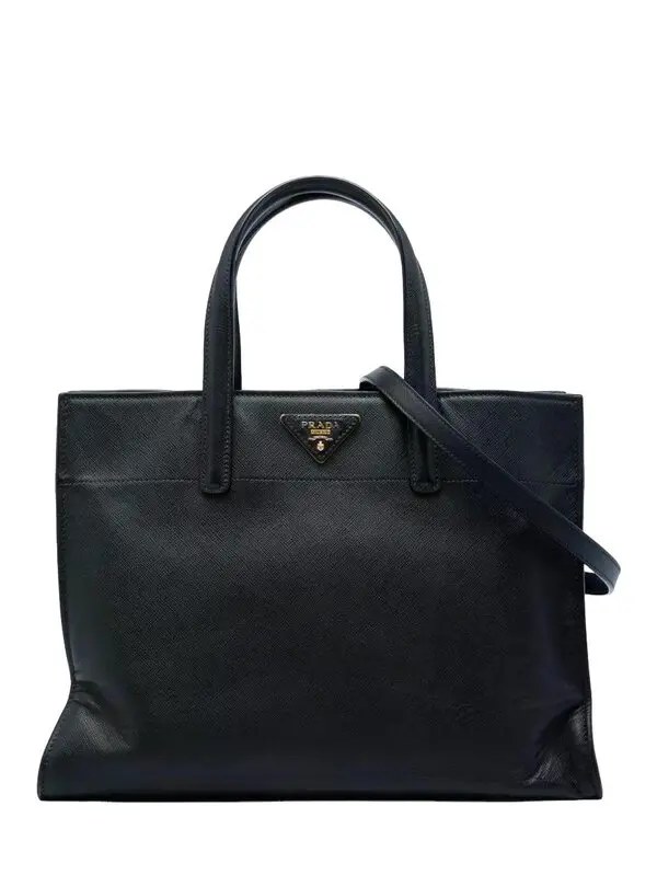 Prada Saffiano Soft Triple Pocket Tote Satchel - Black
