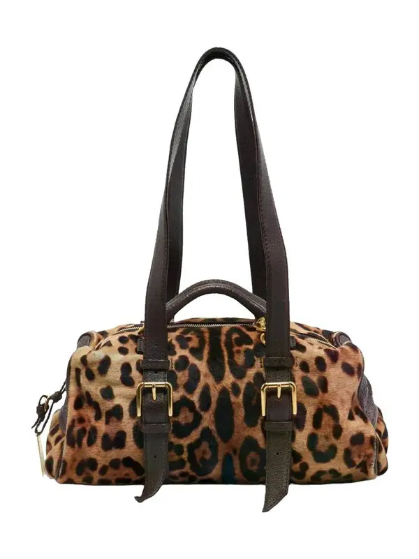 Dolce & Gabbana Leopard Print Calf Hair Satchel Bag - Brown