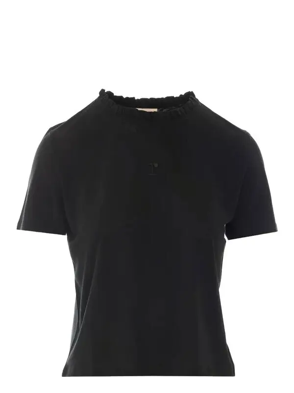 Repetto Ruffled-trim Logo-embroidered T-shirt - Black