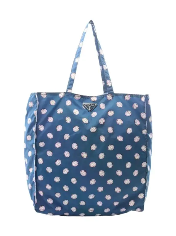 Prada Printed Fabric Tote Bag - Blue