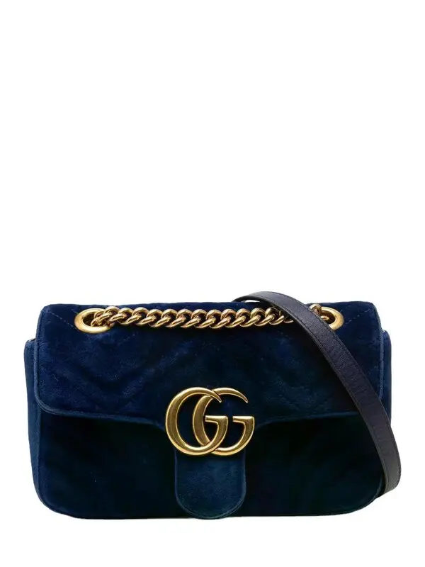 Gucci Gg Marmont Matelassé Velvet Shoulder Bag - Blue