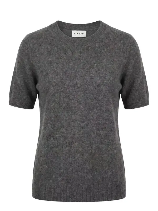 P.a.r.o.s.h Brushed Wool Short Sleeve Knit Sweater - Grey