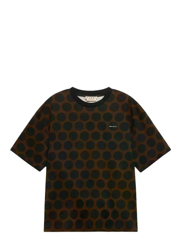 Marni Cotton T-shirt With Polka Rhythm Print - Brown