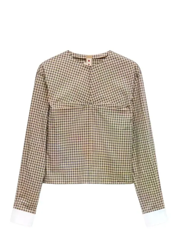 Marni Checked Poplin Ruched Front Top - Neutrals