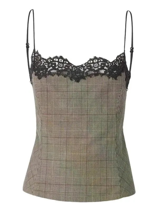 Pinko Lace-trim Prince Of Wales Check Top - Neutrals