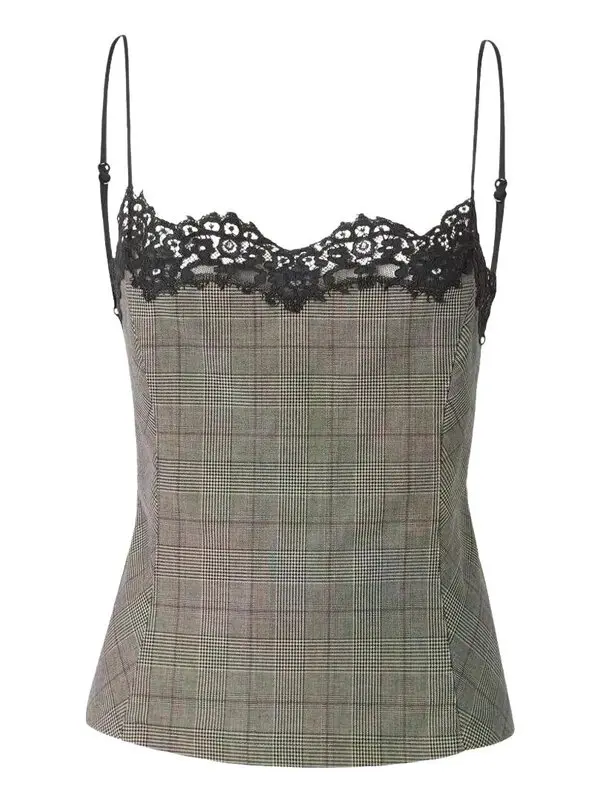 Pinko Check Top With Lace Trim - Neutrals