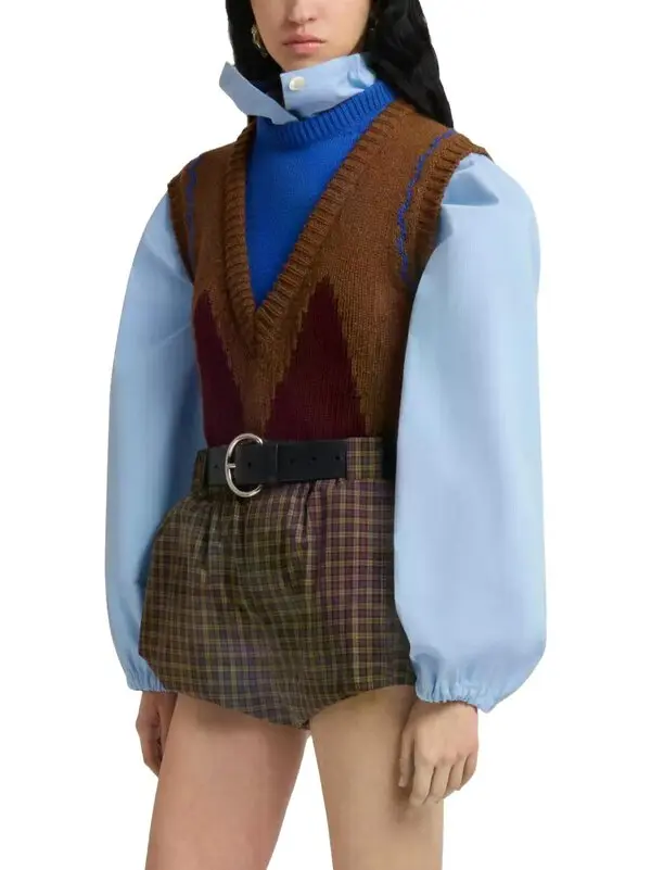 Marni Wool Layered Vest With M Intarsia - Brown