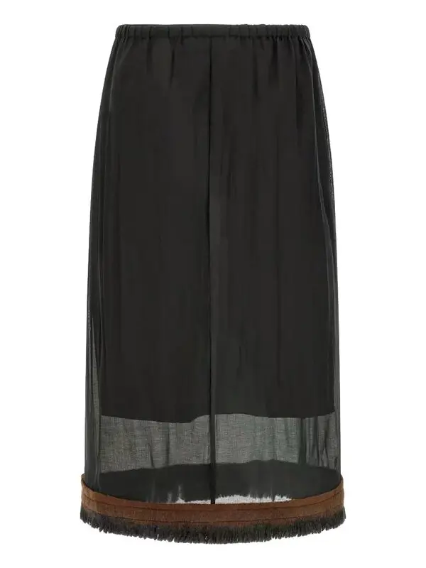 TELA Ophelia Fringed Layered Midi Skirt - Black