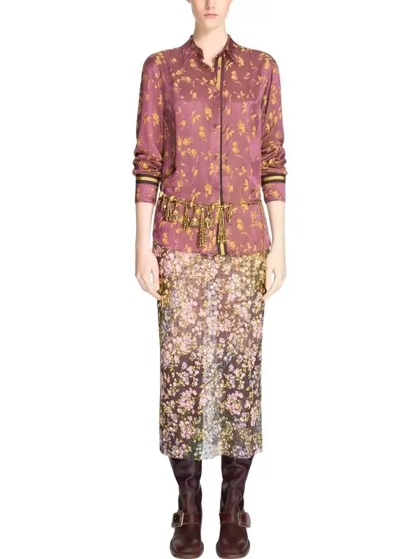 Dries Van Noten Jacquard Floral Patchwork Midi Skirt - Brown