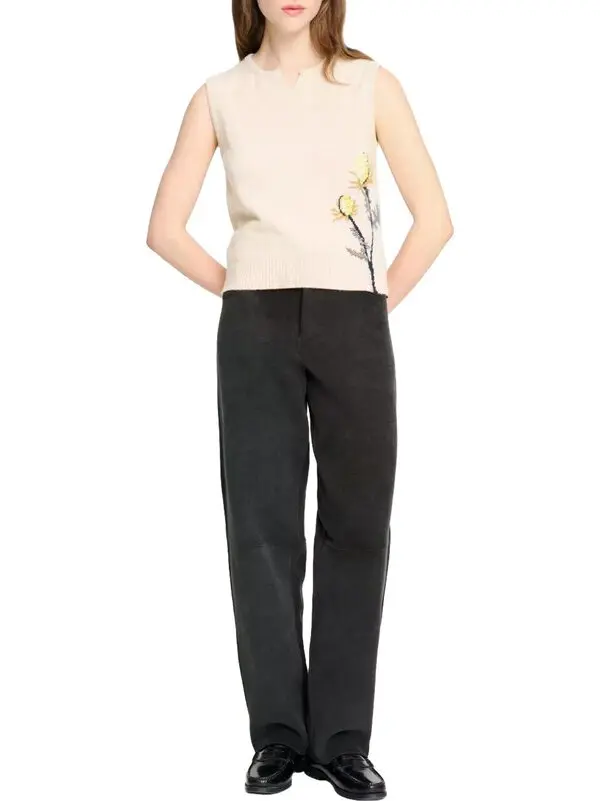 BARRIE Cashmere Thistle Motif Sleeveless Top - White