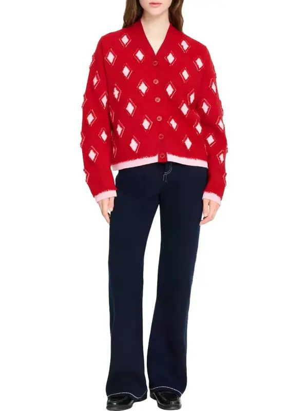 BARRIE Argyle Motif Cashmere Cardigan - Red