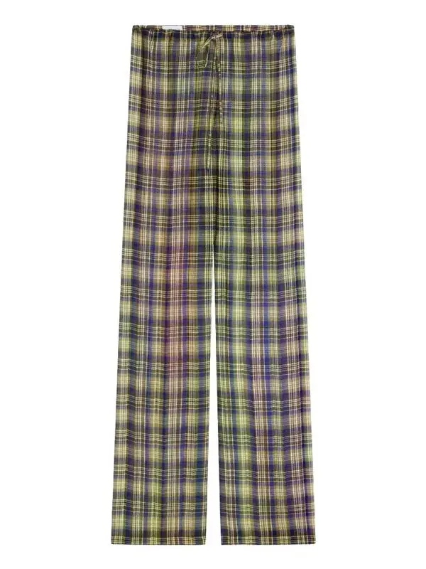 Dries Van Noten Pleated Checked Chiffon Trousers - Green