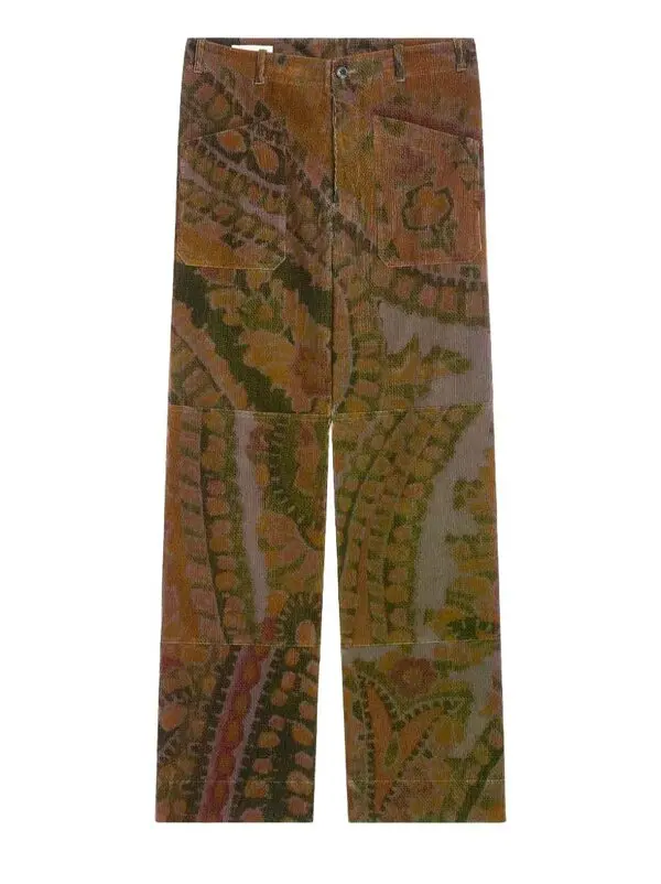 Dries Van Noten Printed Corduroy Workwear Pants - Brown