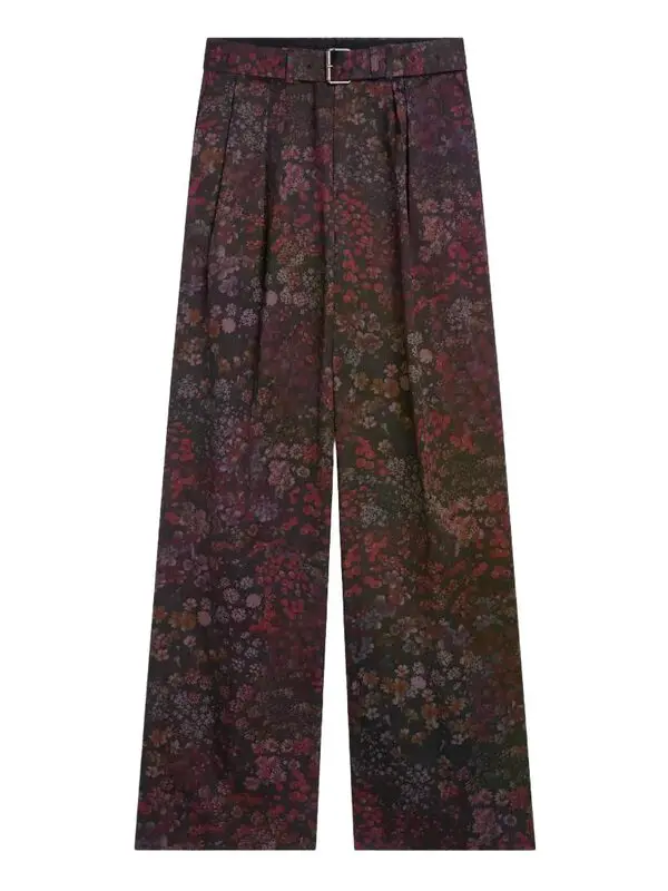 Dries Van Noten Archive Floral Print Belted Viscose Wide-leg Pants - Purple