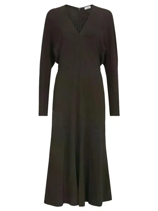 Brunello Cucinelli Techno Wool Jersey Dress With Monili Embellishment - Brown