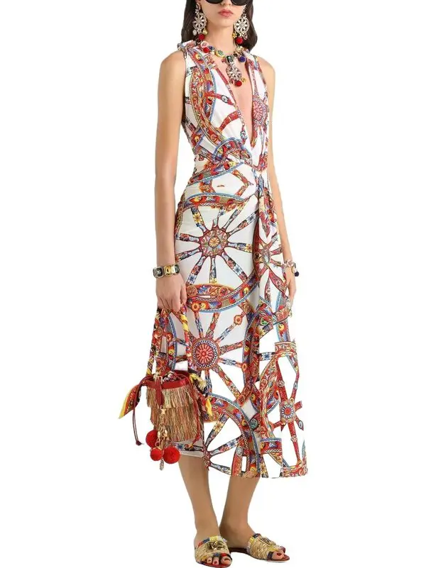 Dolce & Gabbana Carretto-print Viscose Jersey Dress - White