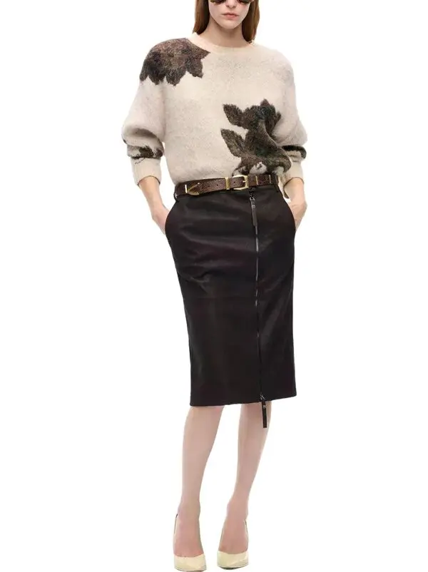 Pinko Zip Detail Midi Skirt - Brown