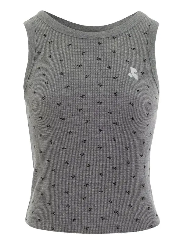 REST&RECREATION Sleeveless Floral-print Waffle Knit Top - Grey